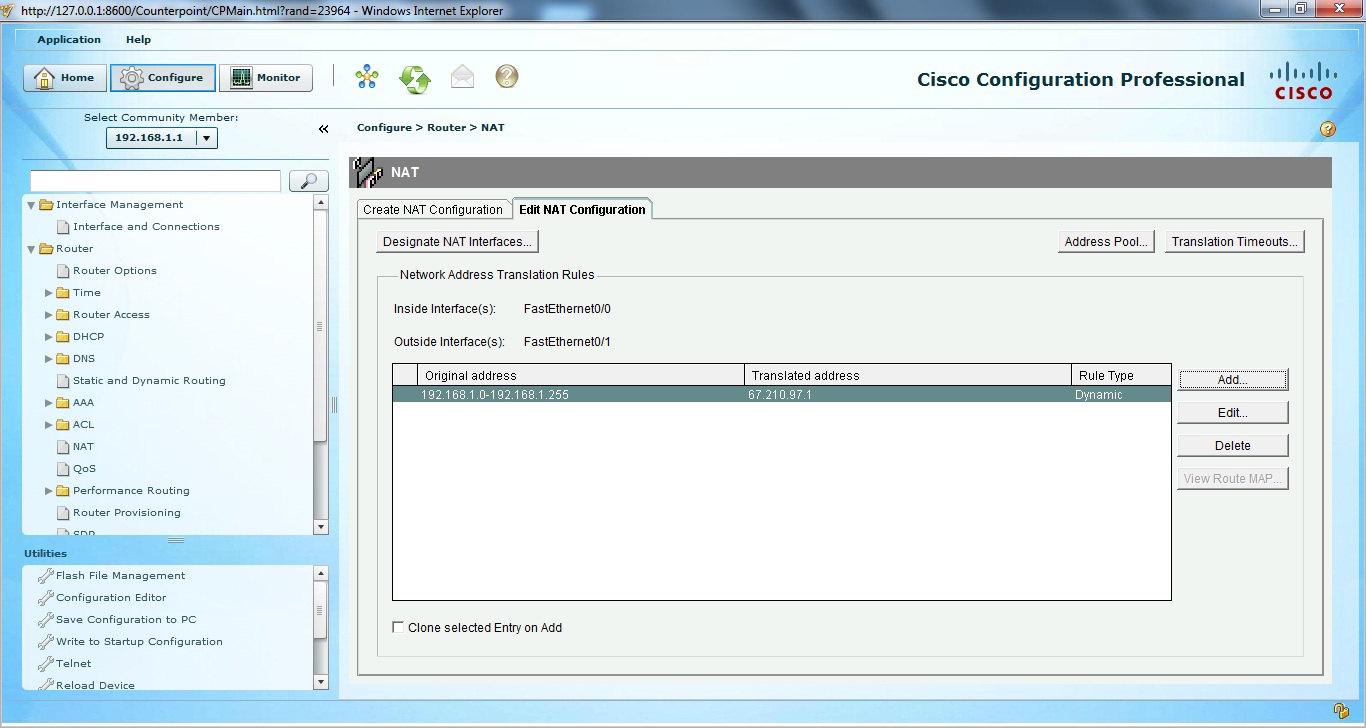 10-6 NAT Configuration with Cisco Configuration Professional - Free ...